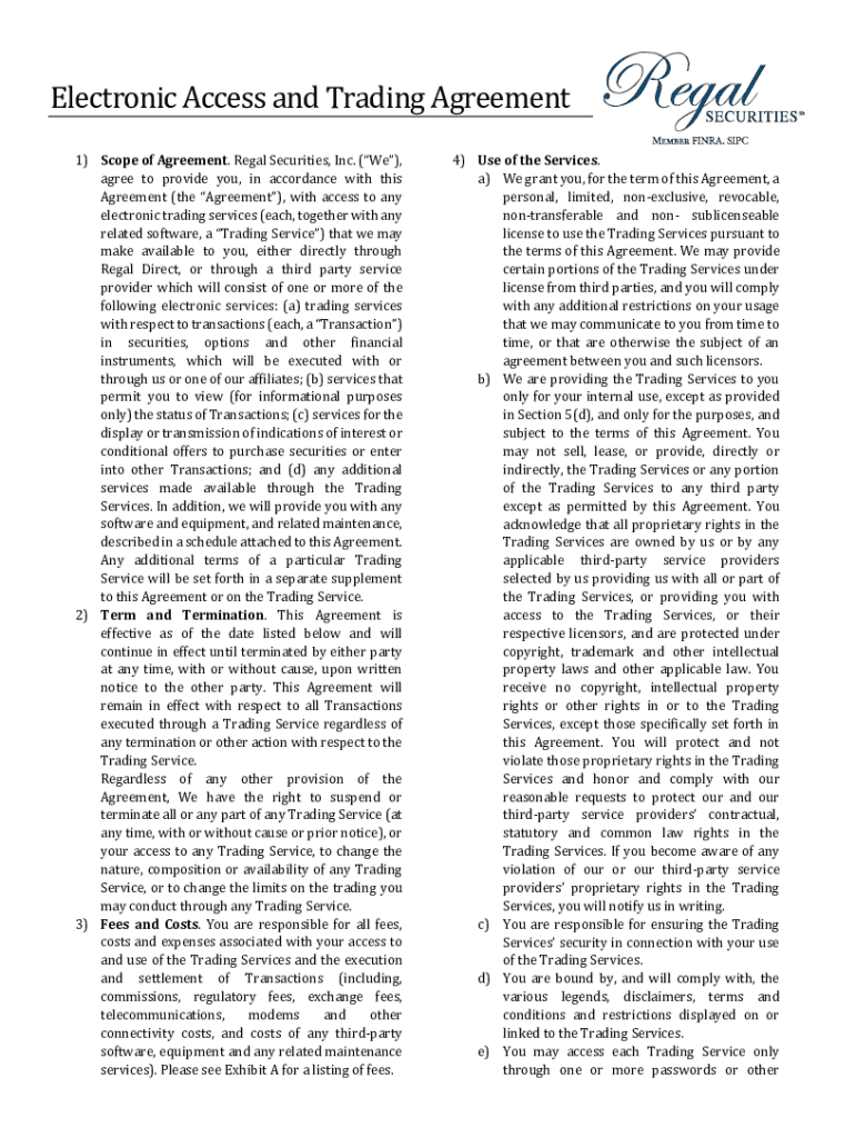 Fillable Online RS Electronic Access and Trading Agreement Fax Email ...