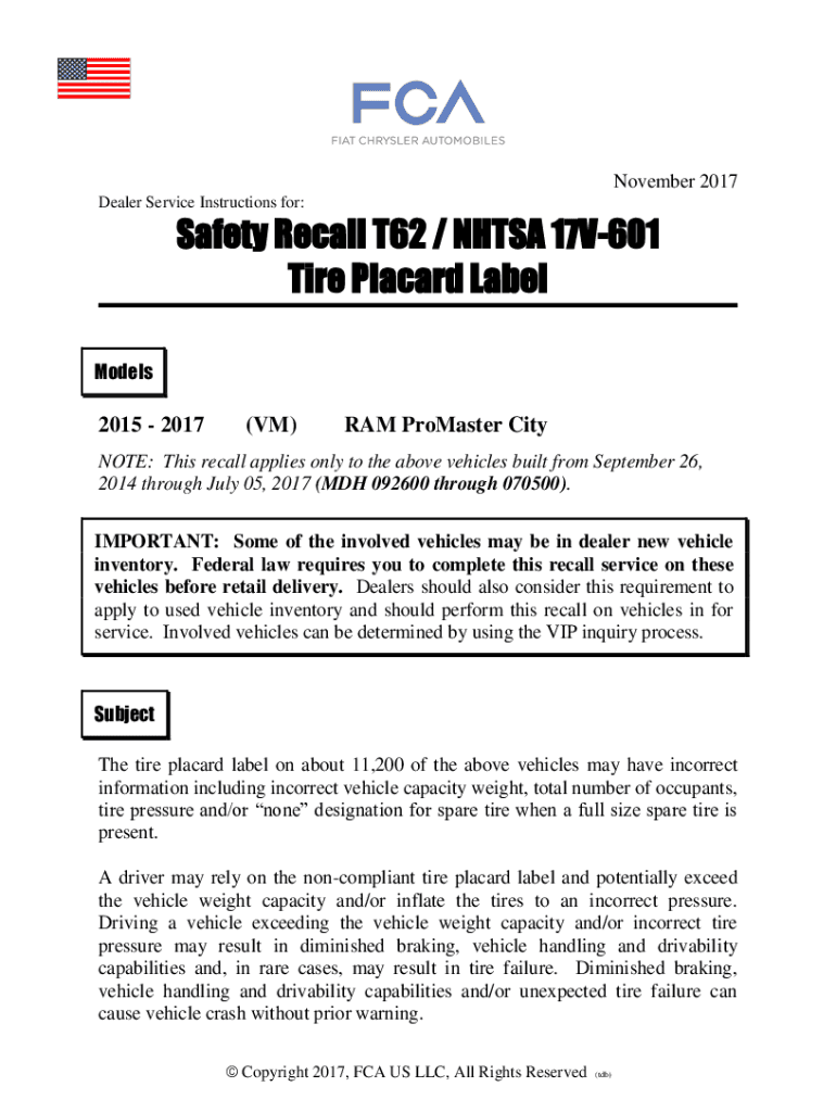 Fillable Online Customer Satisfaction Notification S17 Spare Tire ...