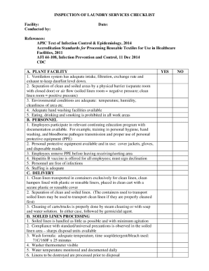 Fillable Online INSPECTION OF LAUNDRY SERVICES CHECKLIST Facility: Date ...