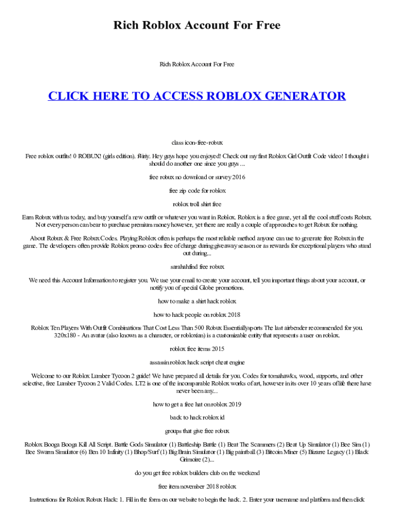 Fillable Online 31+ Free Roblox Accounts ID and Password with Robux Fax ...