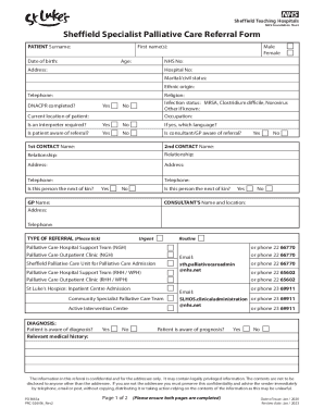 Fillable Online Sheffield Specialist Palliative Care Referral Form Fax ...