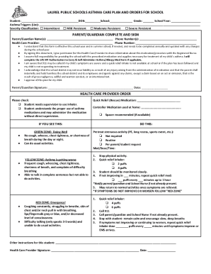 Fillable Online laurel public schools asthma care plan and orders for school Fax Email Print ...