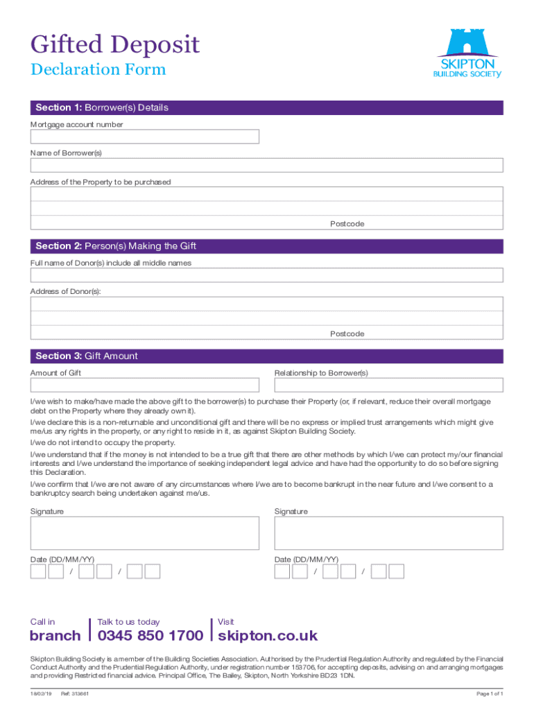 Fillable Online Gifted Deposit - Declaration Form Fax Email Print ...
