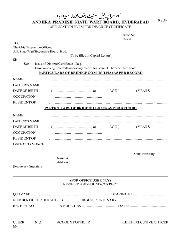 Fillable Online Application Form for Divorce Certificate Fax Email ...