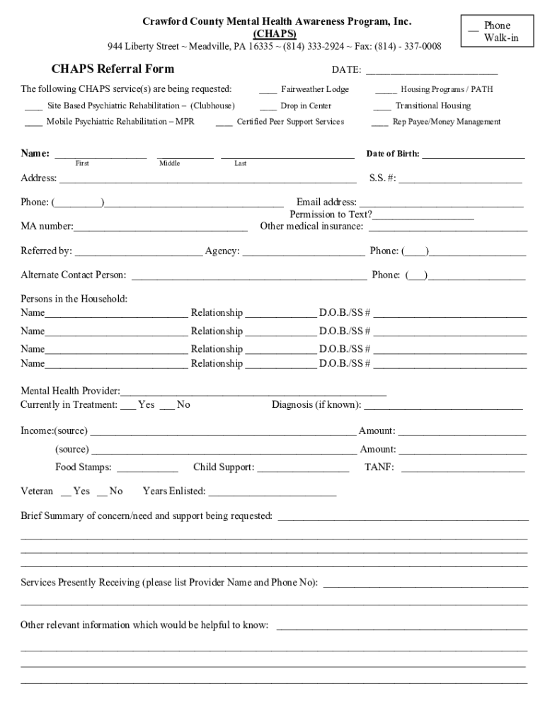 Fillable Online CHAPS Referral Form Fax Email Print - pdfFiller