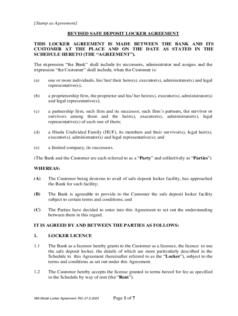 Fillable Online of 7 Stamp as Agreement REVISED SAFE DEPOSIT LOCKER ...