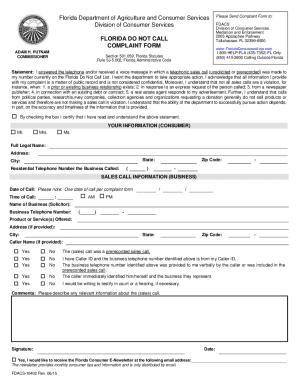 Fillable Online Florida Do Not Call Complaint Form - cloudfront.net Fax Email Print - pdfFiller