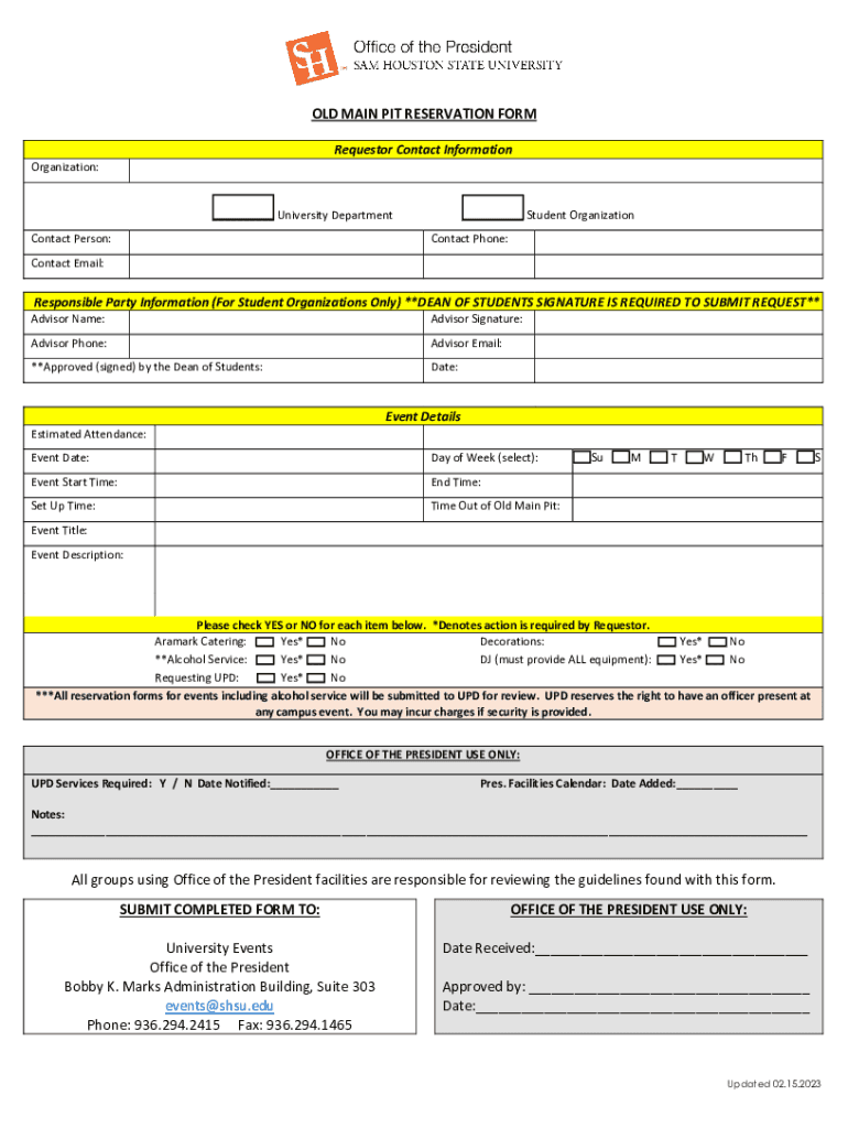 Fillable Online Reservation Forms - Office of the President Fax Email Print - pdfFiller