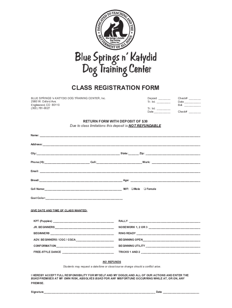 Fillable Online class registration form Fax Email Print - pdfFiller