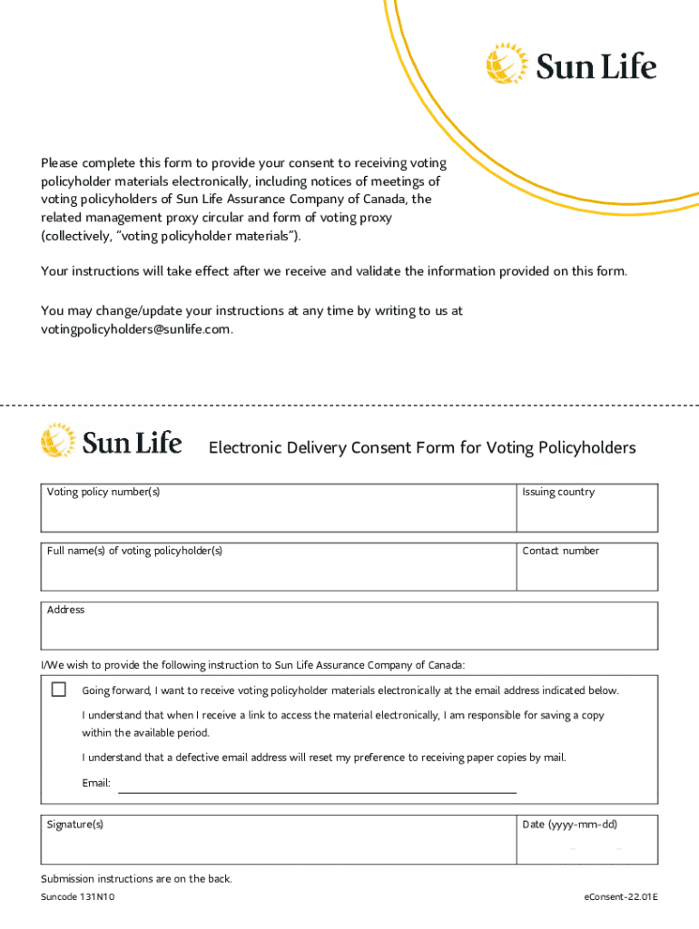 Fillable Online Electronic Delivery Consent Form for Voting ...