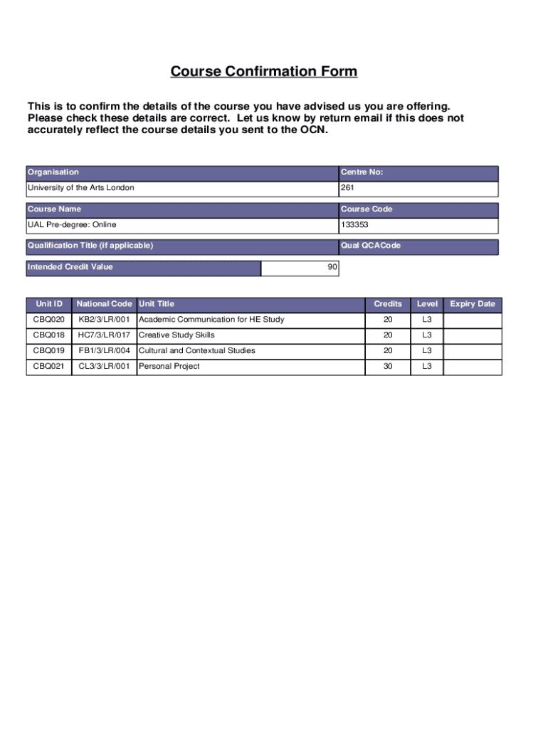 Fillable Online Course Confirmation Form Fax Email Print - pdfFiller