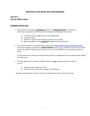 Fillable Online PROTOCOLS FOR ENTRY INTO THE BAHAMAS Version ... Fax ...