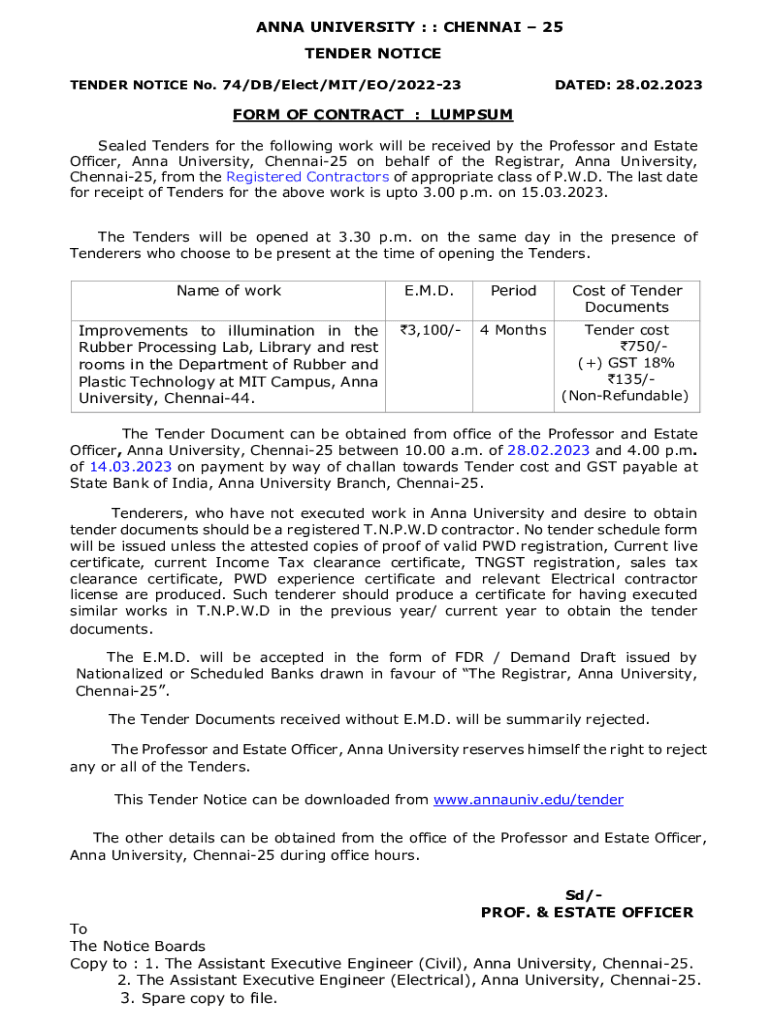 Fillable Online for receipt of Tenders for the above work is upto 3 Fax Email Print - pdfFiller
