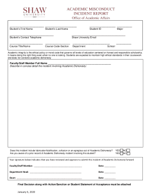 Fillable Online Academic Misconduct and Disruptive Behavior Fax Email ...