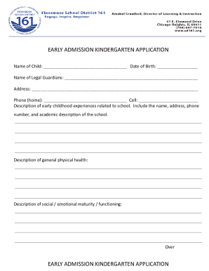 Fillable Online Kindergarten - Early Admission Application for 2023 ...