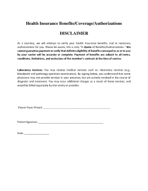 Fillable Online Health Insurance Benefits/Coverage/Authorizations ...