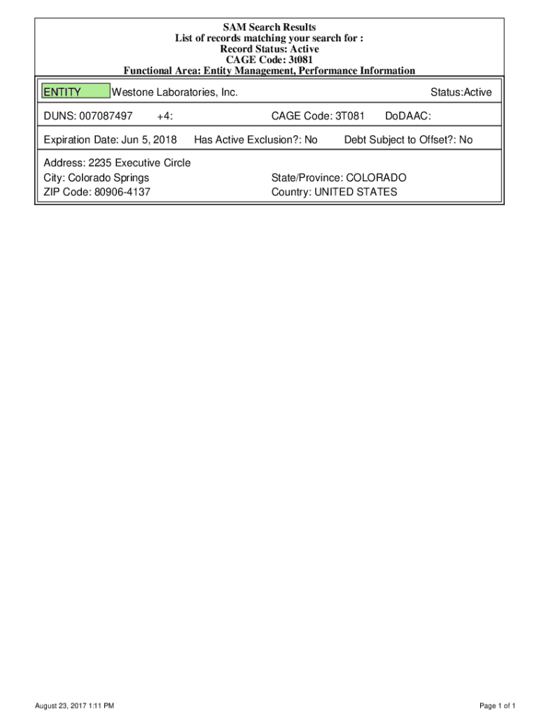 Fillable Online Record Status: Active CAGE Code Fax Email Print - pdfFiller