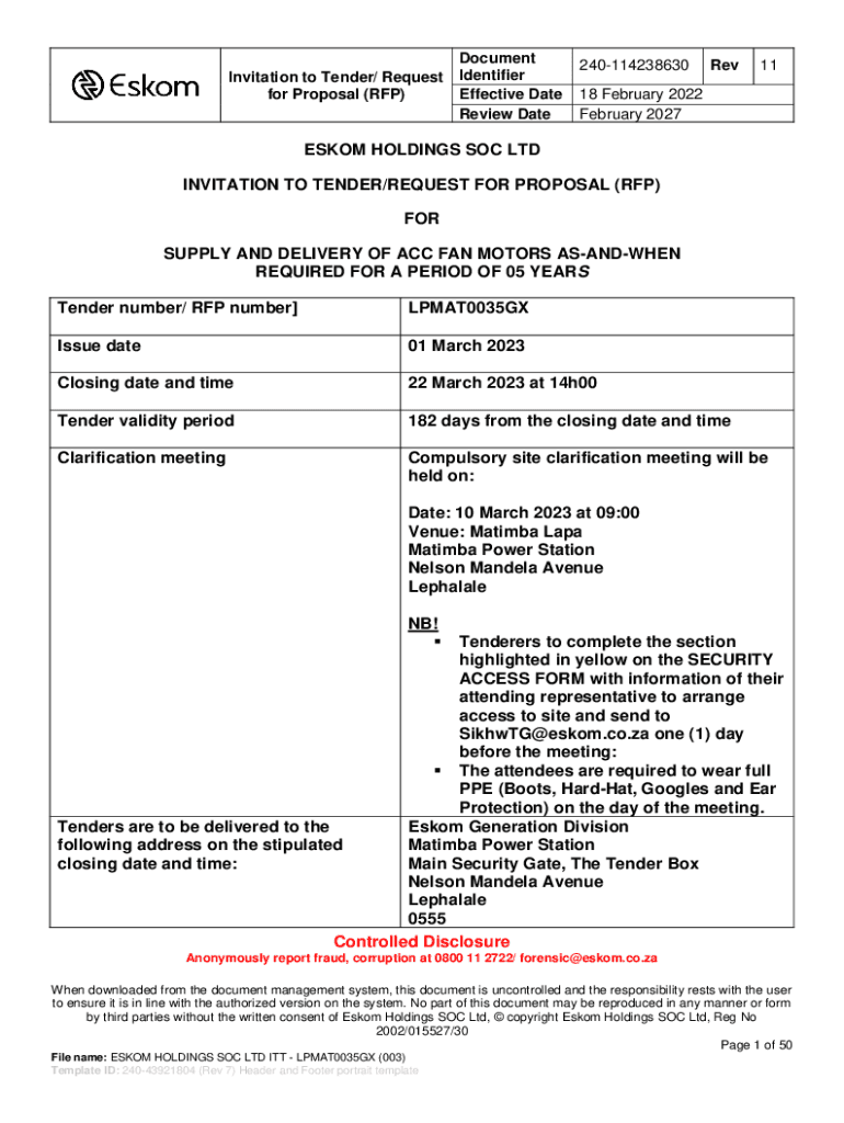 Fillable Online Controlled Disclosure ESKOM HOLDINGS SOC LTD INVITATION ...