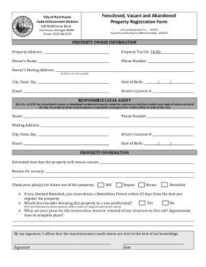 Fillable Online Vacant/Abandoned/Foreclosed Property Registration Form ...