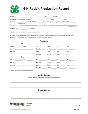 Fillable Online extension oregonstate 4-H Rabbit Production Record ...