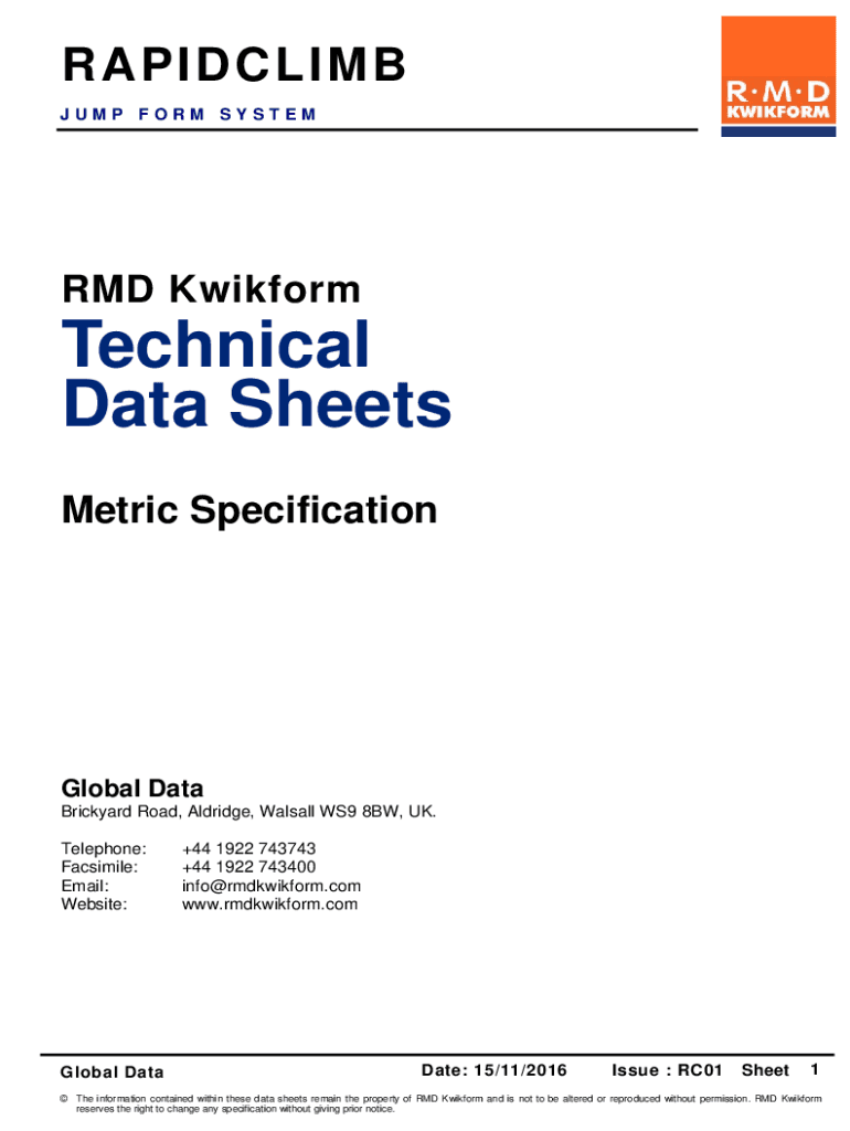 Fillable Online RMD Kwikform Ltd Formwork Data Sheets - Datasheet ...