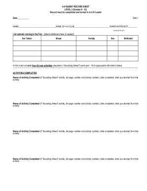 Fillable Online extension purdue 4-H RABBIT RECORD SHEET Fax Email ...