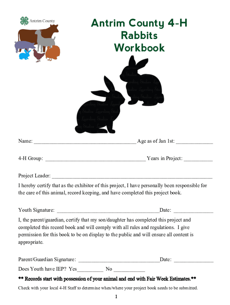 Fillable Online Antrim County 4-H Rabbit Showmanship Workbook Fax Email ...