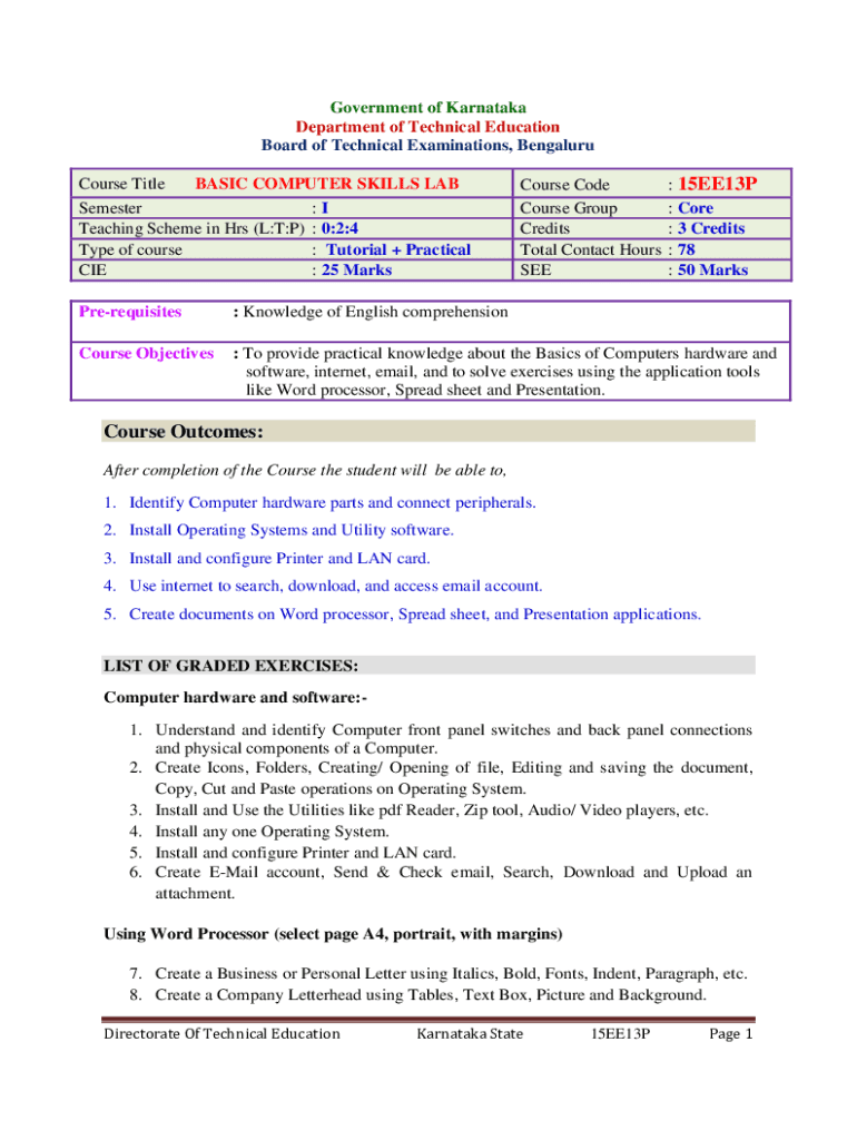 Fillable Online bgsptech ac Basic Computer Skills Lab.pdf Fax Email Print - pdfFiller