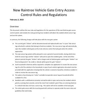 Fillable Online New Raintree Vehicle Gate Entry Access Control Rules ...