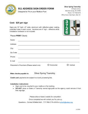 Fillable Online 911 ADDRESS SIGN ORDER FORM Fax Email Print - pdfFiller