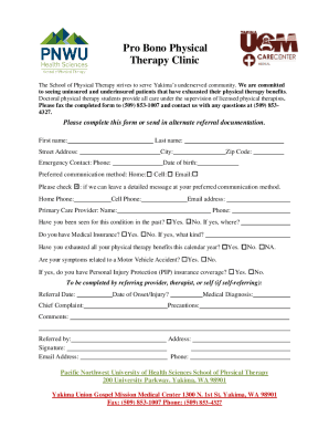 Fillable Online PHYSICAL THERAPY REFERRAL FORM Fax Email Print - pdfFiller