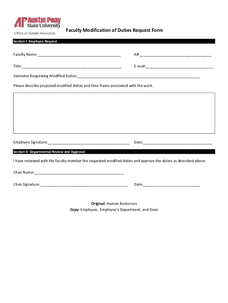 Fillable Online Faculty Modification of Duties Request Form Fax Email ...