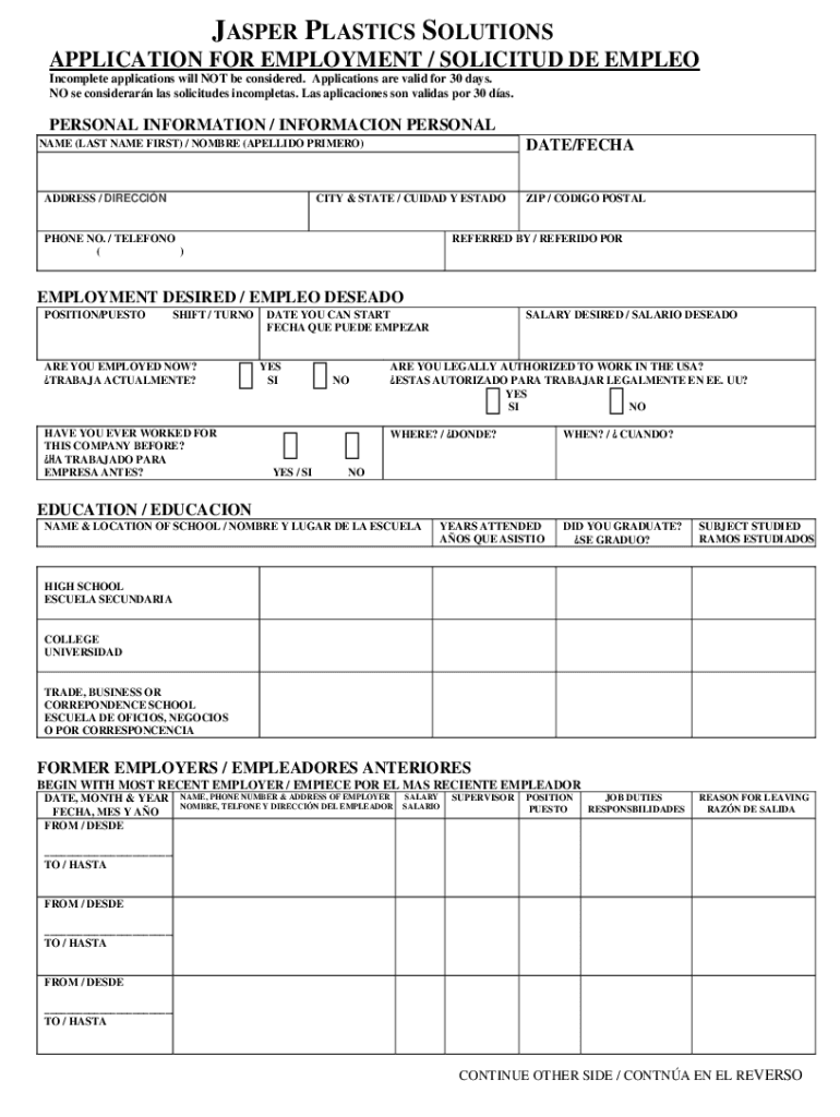 Completable En línea application for employment / solicitud de empleo ...