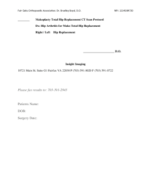 Fillable Online Makoplasty Total Hip Replacement CT Scan Protocol Fax ...