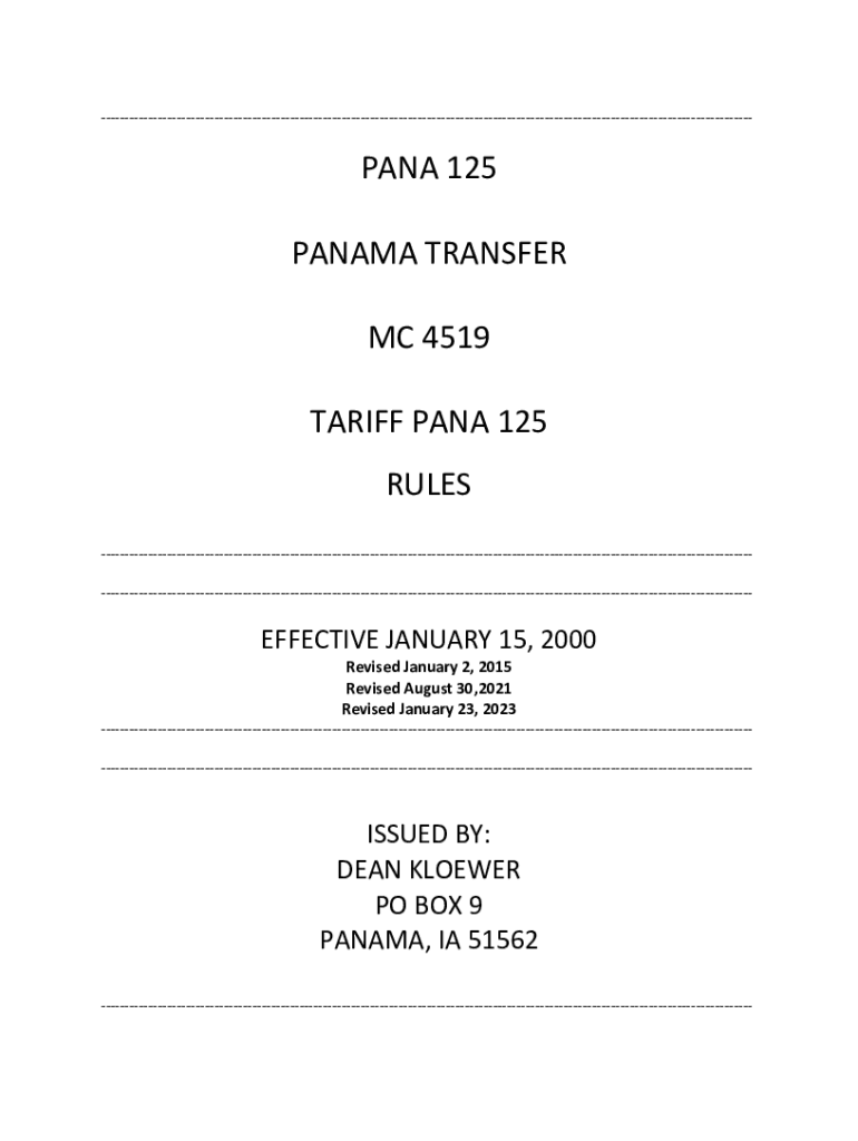 Fillable Online PANA 125 PANAMA TRANSFER MC 4519 TARIFF ... Fax Email ...