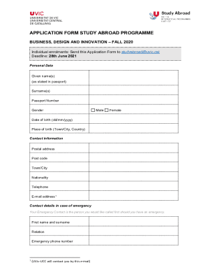 Fillable Online APPLICATION FORM (FALL 2021) STUDY ABROAD ... Fax Email ...