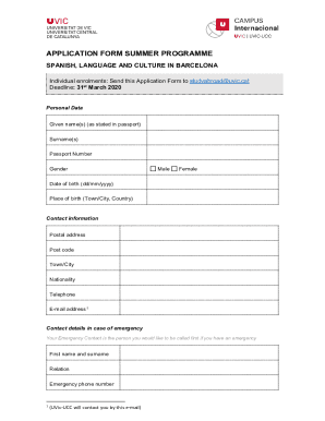 Fillable Online APPLICATION FORM SUMMER PROGRAMME Fax Email Print - pdfFiller
