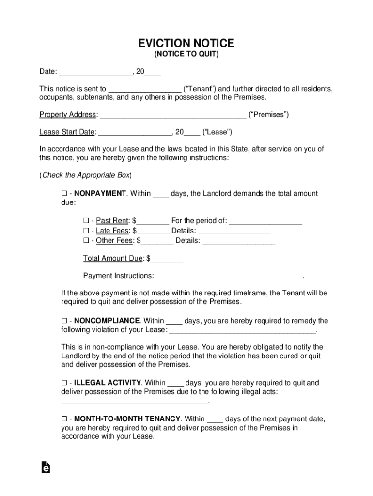 Fillable Online Eviction Notice Template EForms Fax Email Print