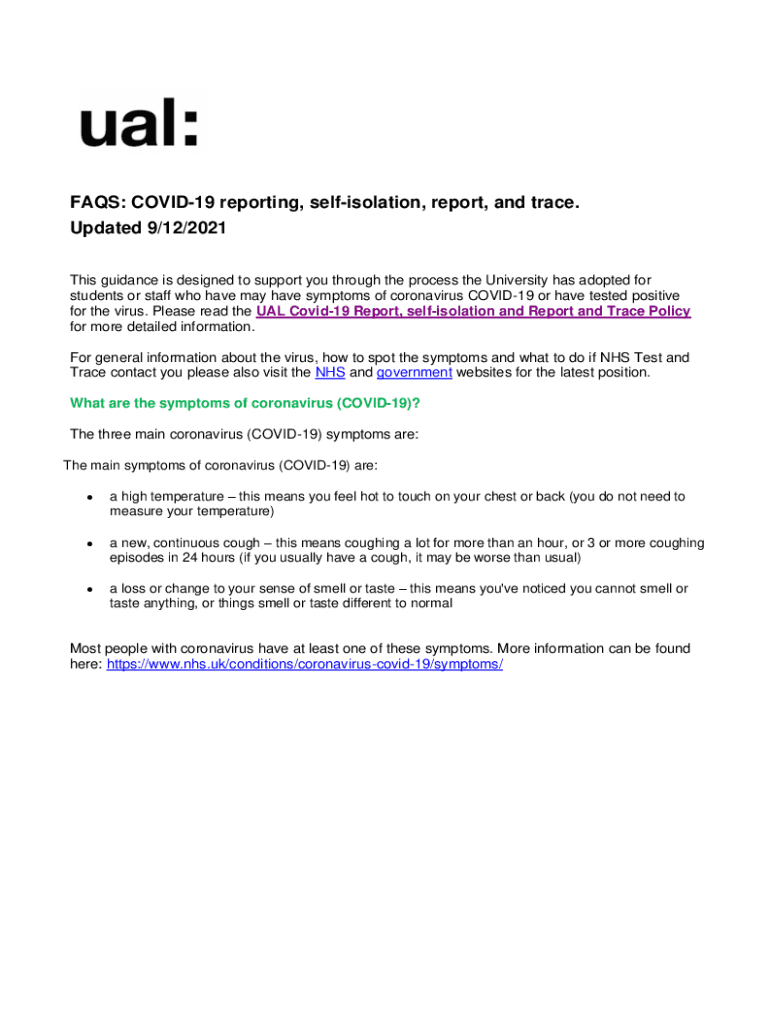 Fillable Online FAQS: COVID-19 reporting, self-isolation, report, and ...