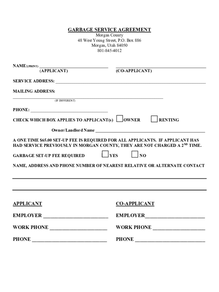 Fillable Online GARBAGE SERVICE AGREEMENT 2023 Fax Email Print - pdfFiller