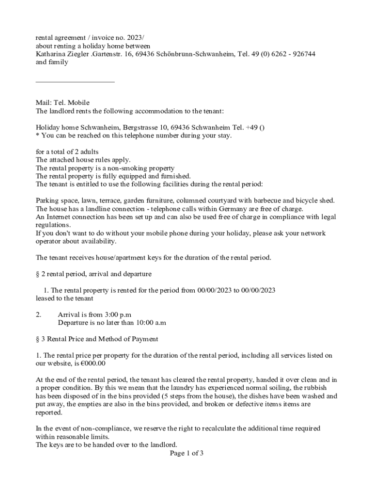Fillable Online rental agreement / invoice no. 2023/ about renting a ...