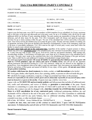 Fillable Online TAG USA BIRTHDAY PARTY CONTRACT Fax Email Print - pdfFiller
