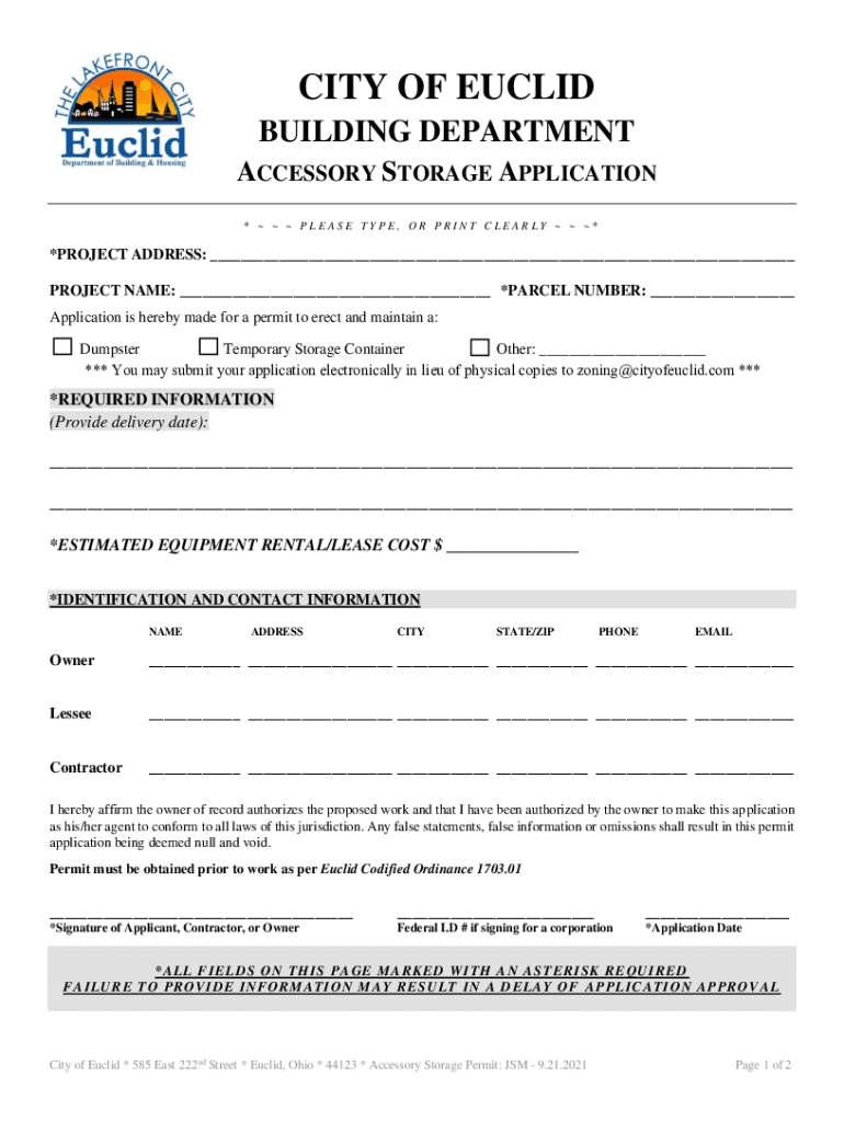 Fillable Online Accessory Storage Permit. Dumsters and Temp Storage ...