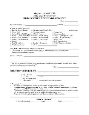 Fillable Online DISBURSEMENT OF FUNDS REQUEST Fax Email Print - pdfFiller