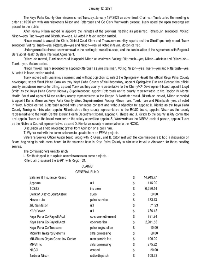 Fillable Online The Keya Paha County Commissioners met Tuesday Fax ...
