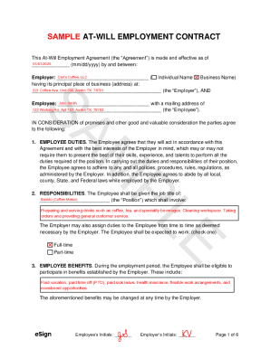 Fillable Online Form of At-will Employment Agreement Fax Email Print ...