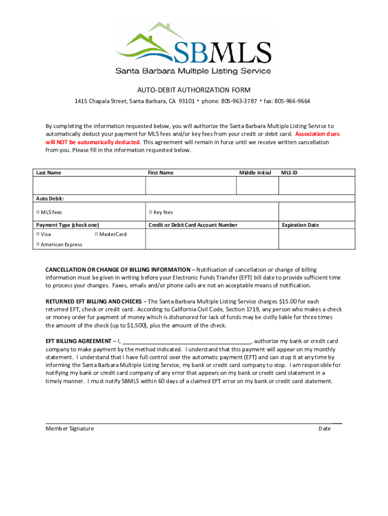 Fillable Online AUTO-DEBIT AUTHORIZATION FORM Fax Email Print - pdfFiller