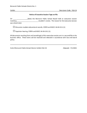 Fillable Online FGA-E4 Notice of Executive Session Tape on File On Fax ...