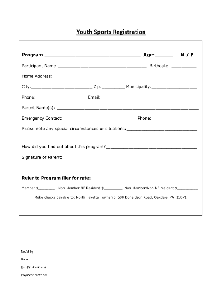 Fillable Online Youth Sports Registration Fax Email Print - pdfFiller