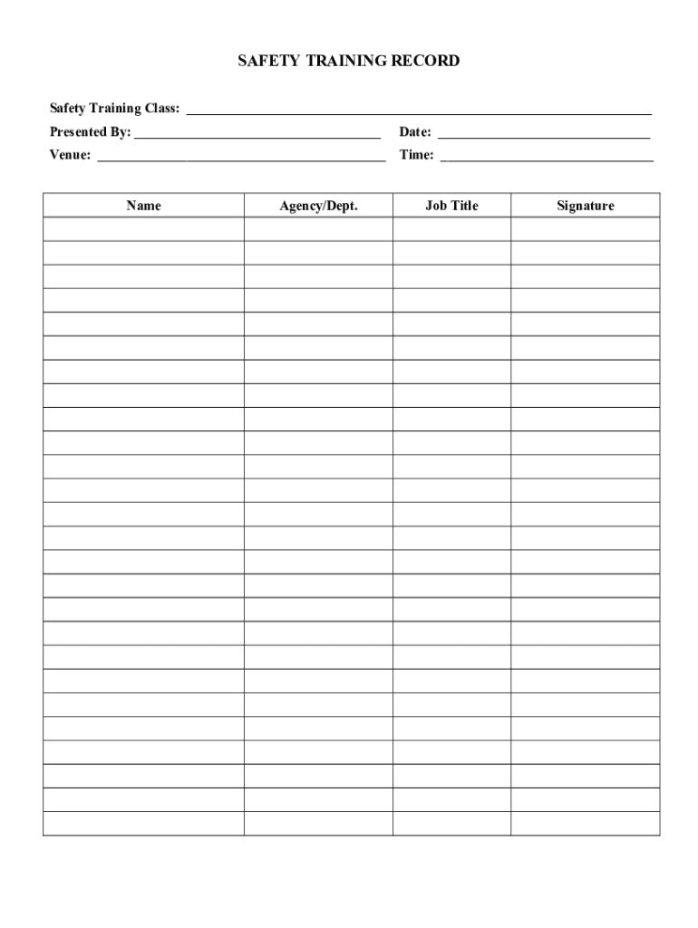 Fillable Online Safety Training Record Fax Email Print - pdfFiller